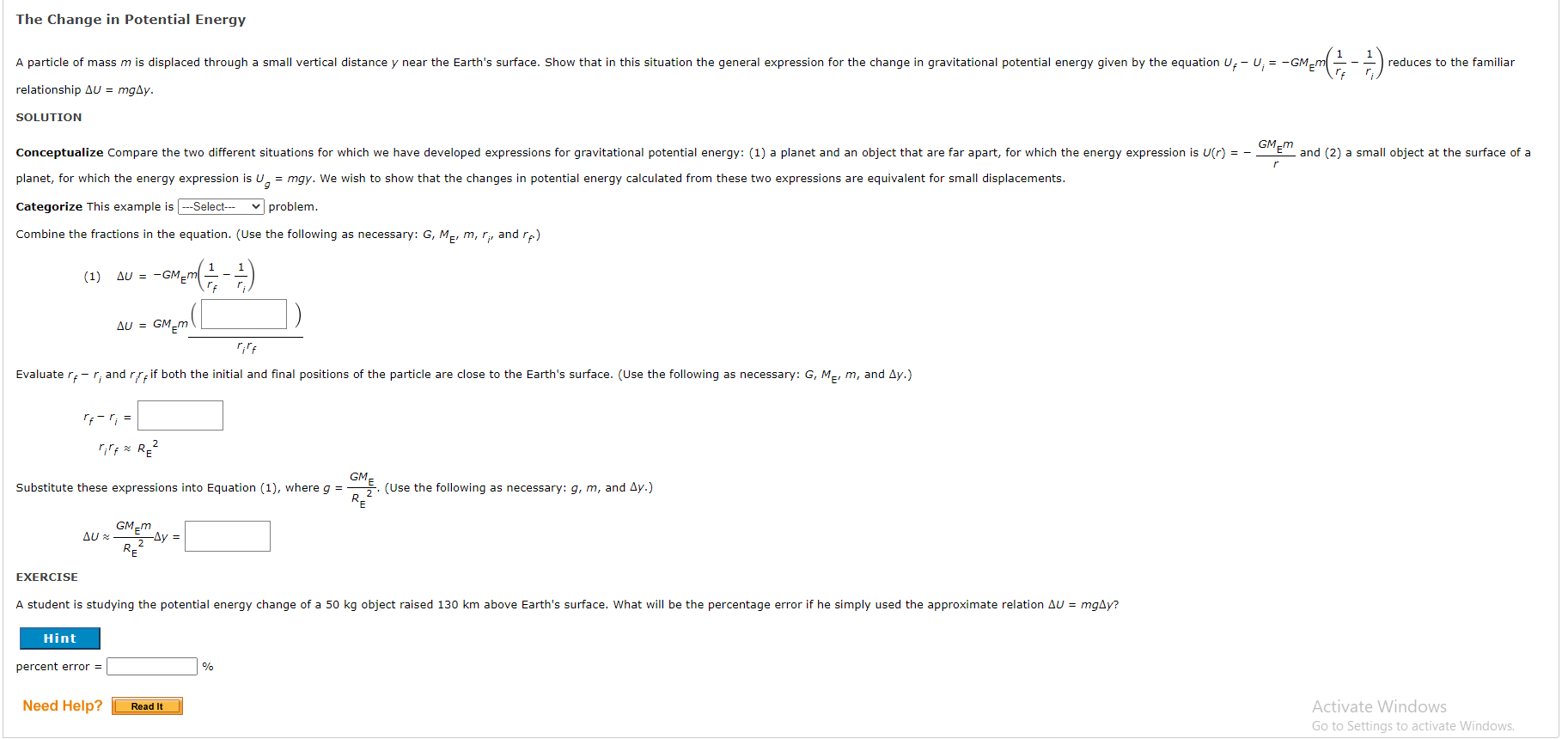 Solved The Change in Potential Energy A particle of mass m | Chegg.com