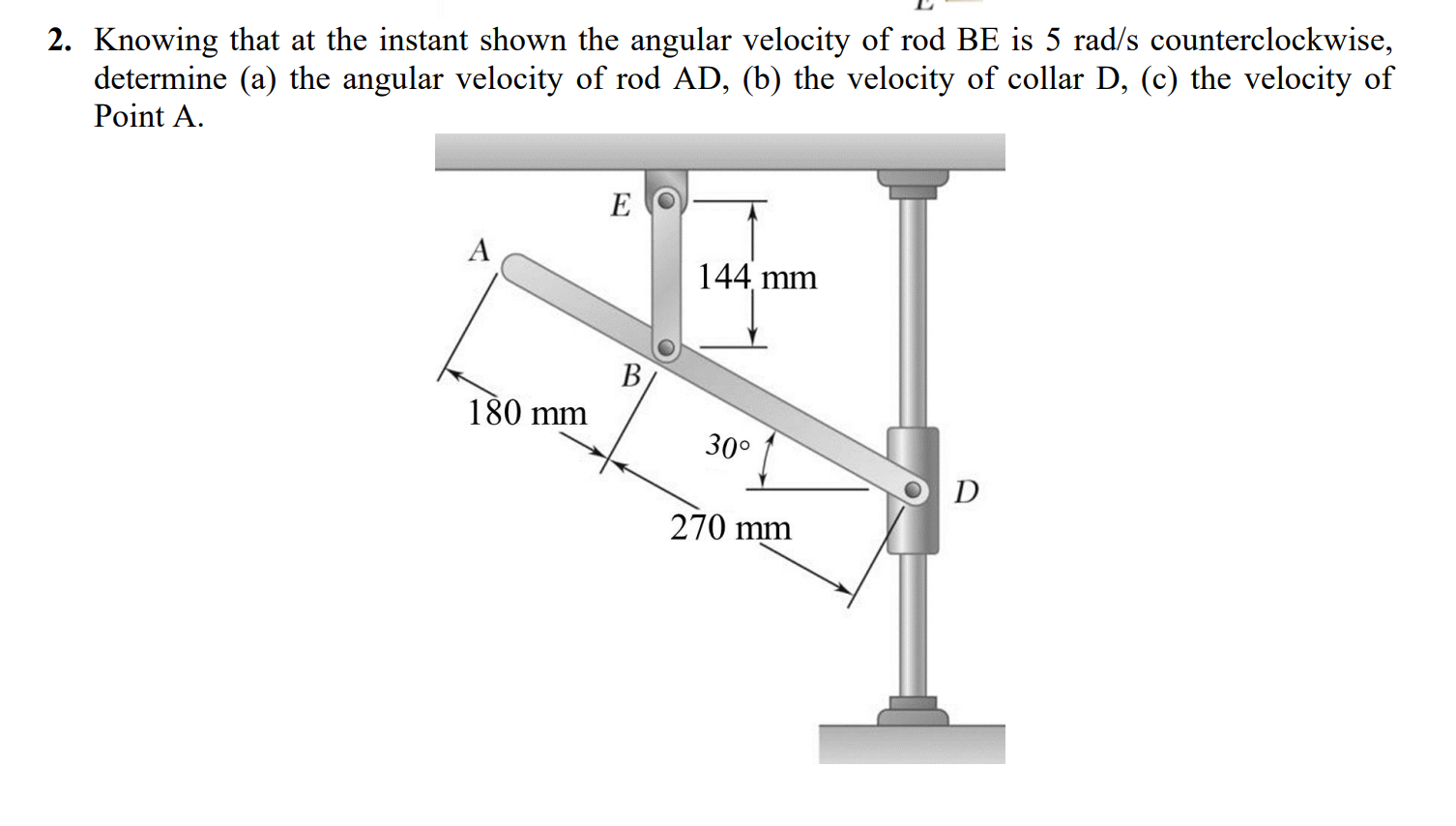Solved 2. Knowing that at the instant shown the angular | Chegg.com