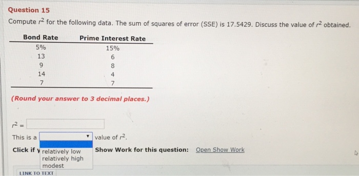 Solved Question 15 Compute r2 for the following data. The | Chegg.com