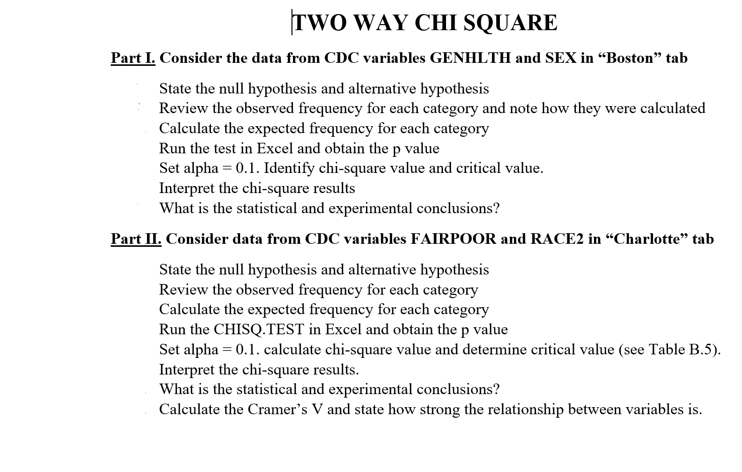 Solved TWO WAY CHI SQUARE Part I. Consider the data from CDC | Chegg.com