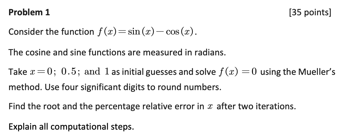 Solved Problem 1 [35 points] Consider the function | Chegg.com