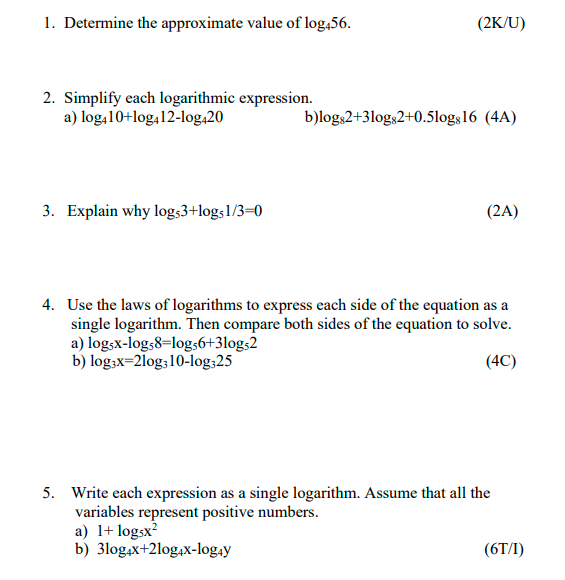 Solved 1. Determine the approximate value of \\( \\log _{4} | Chegg.com
