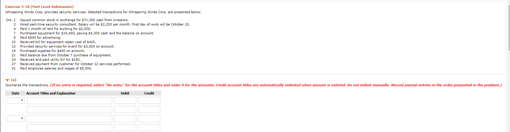 Solved Exercise 3-18 (Part Level Submission) Whispering | Chegg.com