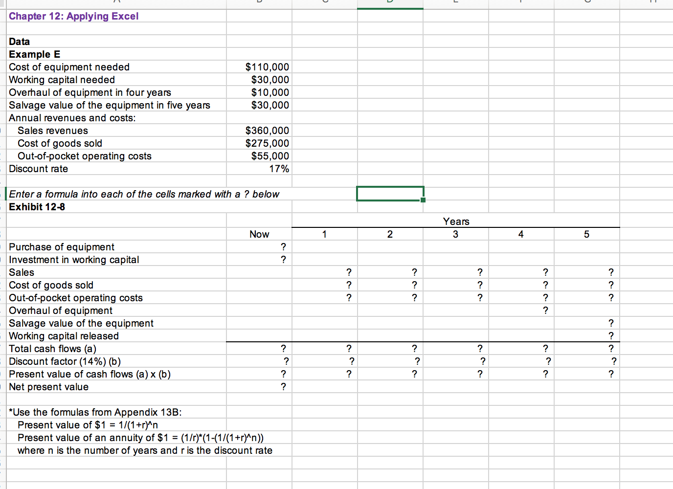 Solved Chapter 12: Applying Excel Data Example E Cost of | Chegg.com