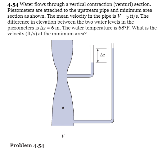 4-54 Water flows through a vertical contraction | Chegg.com
