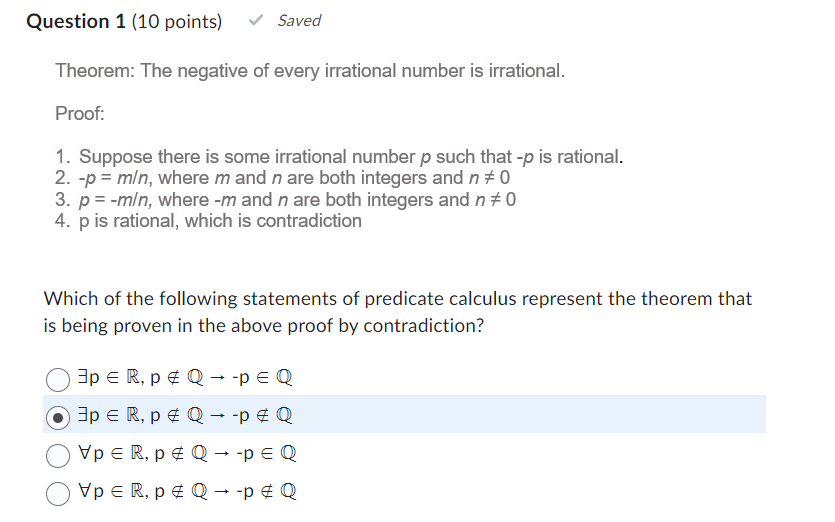 Solved Theorem: The negative of every irrational number is | Chegg.com