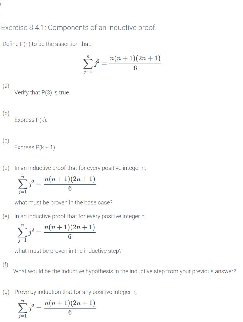 Solved Exercise 8.4.1: Components of an inductive proof. | Chegg.com