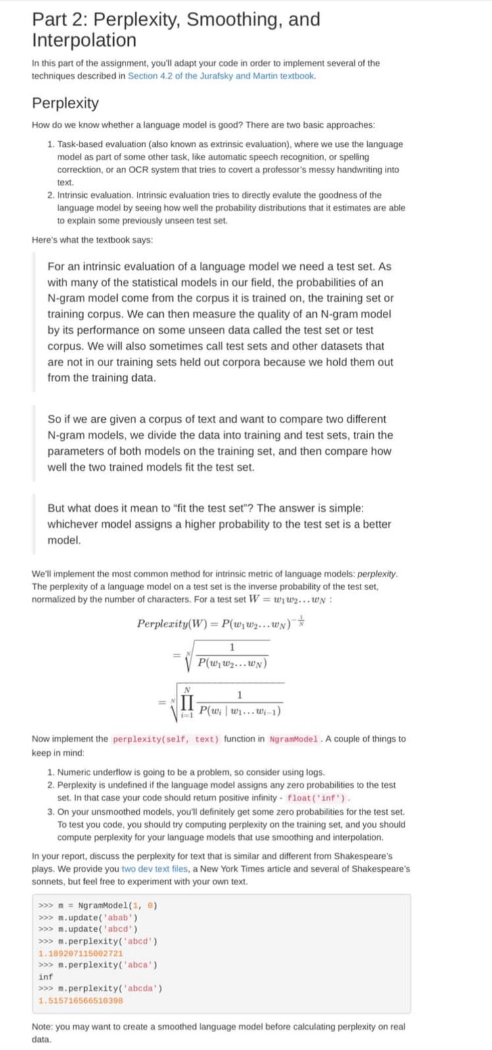 Solved Final Project N-Gram Language Models In the textbook, | Chegg.com