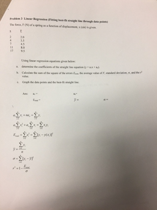 Solved Problem 3 Linear Regression (Fitting best-fit | Chegg.com