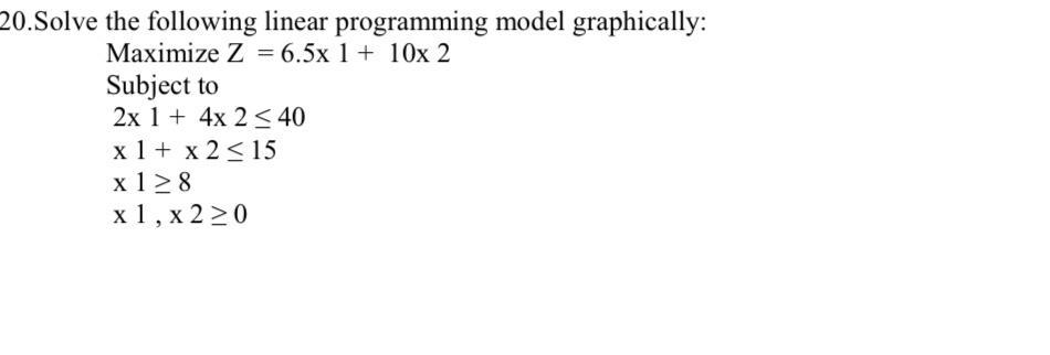 Solved 20.Solve the following linear programming model | Chegg.com