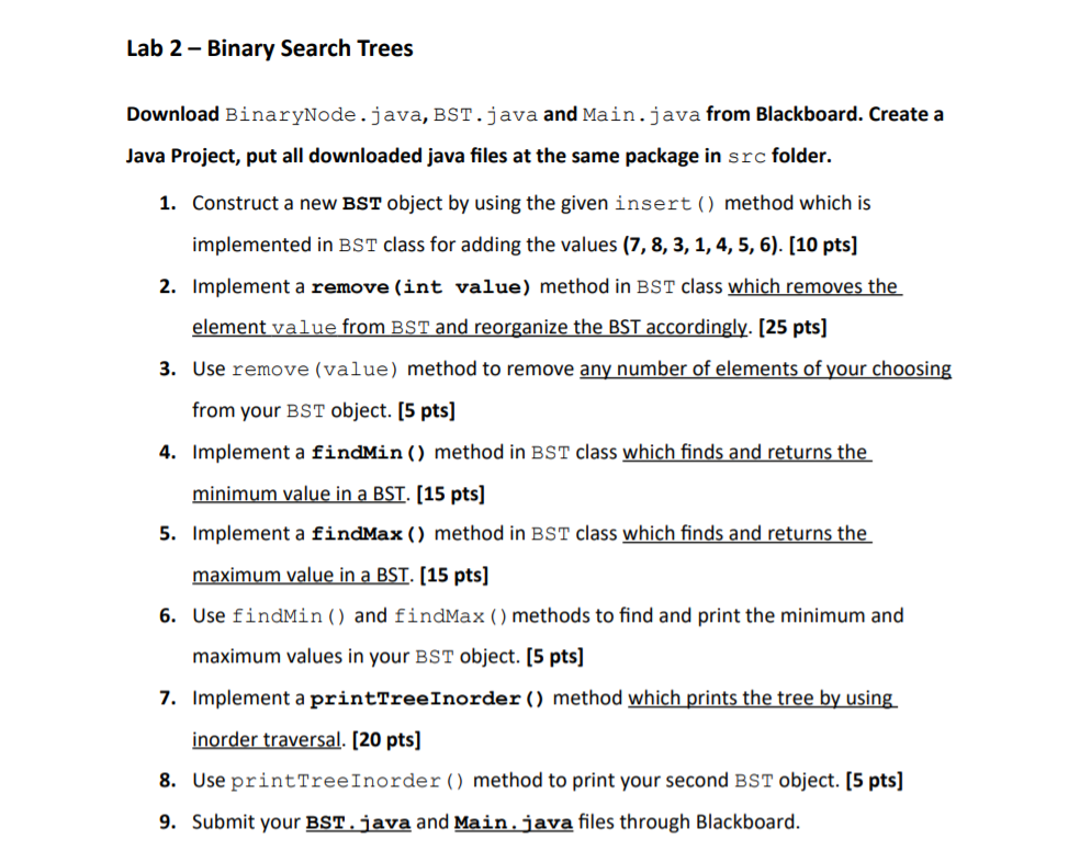 Solved Lab 2 - Binary Search Trees Download BinaryNode.java, | Chegg.com