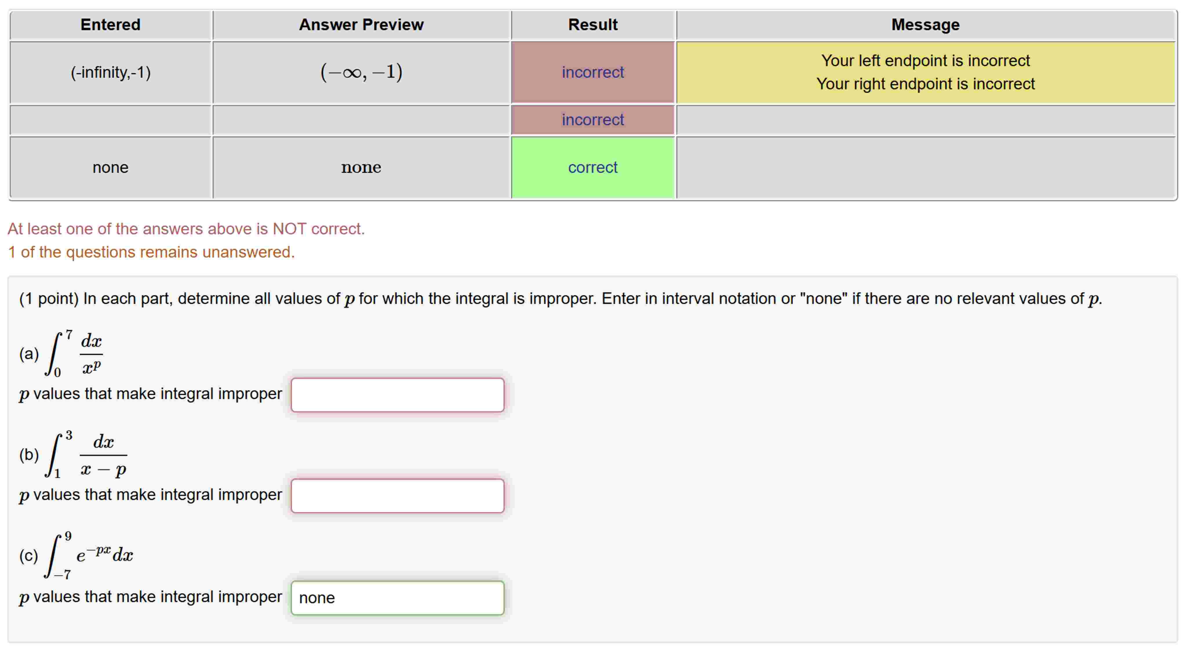 Solved (1 ﻿point) In ﻿each part, determine all values of p | Chegg.com