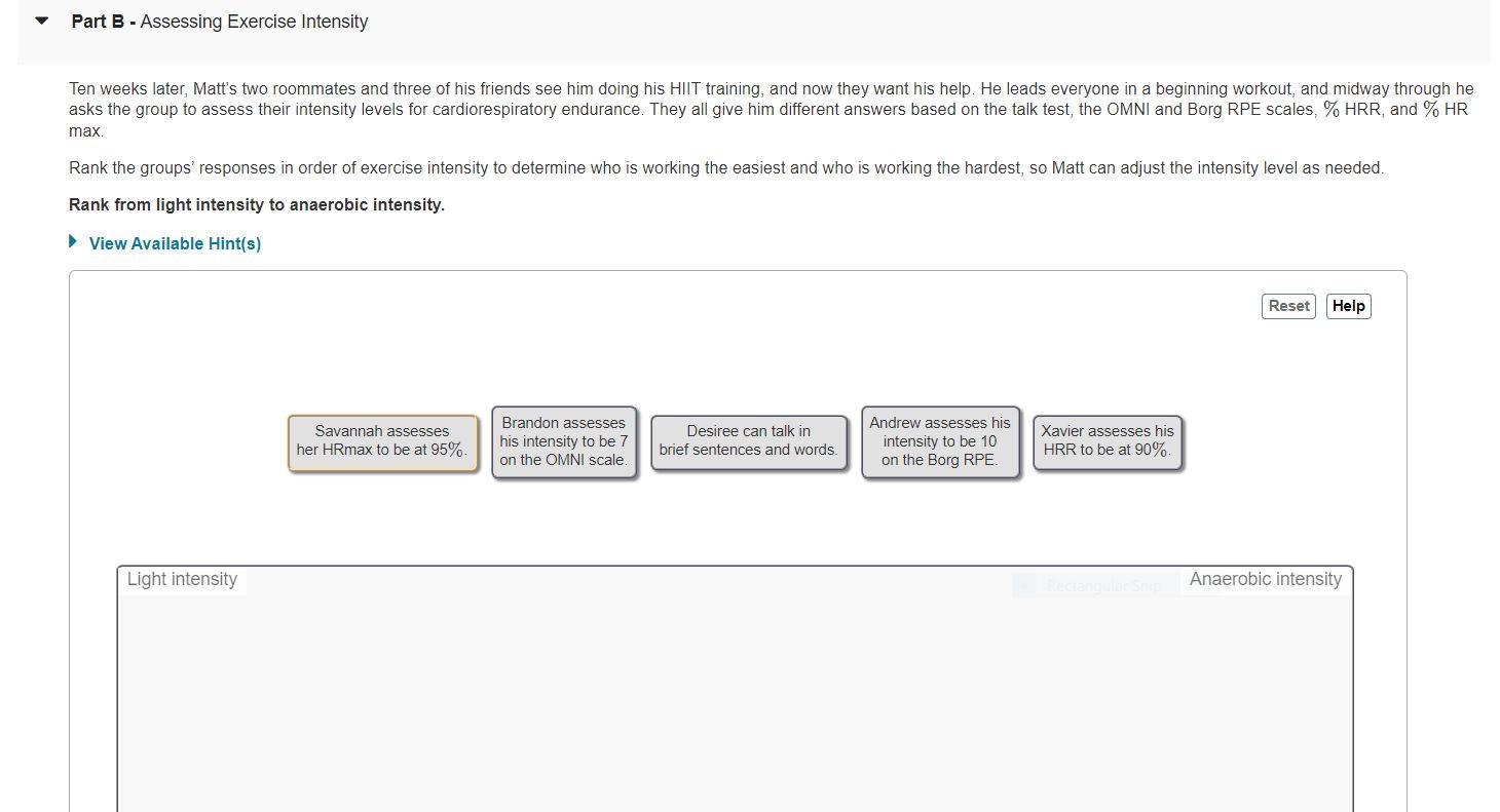 Solved Part B - Assessing Exercise Intensity Ten weeks | Chegg.com