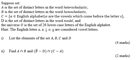 Solved Suppose set: A is the set of distinct letters in the | Chegg.com