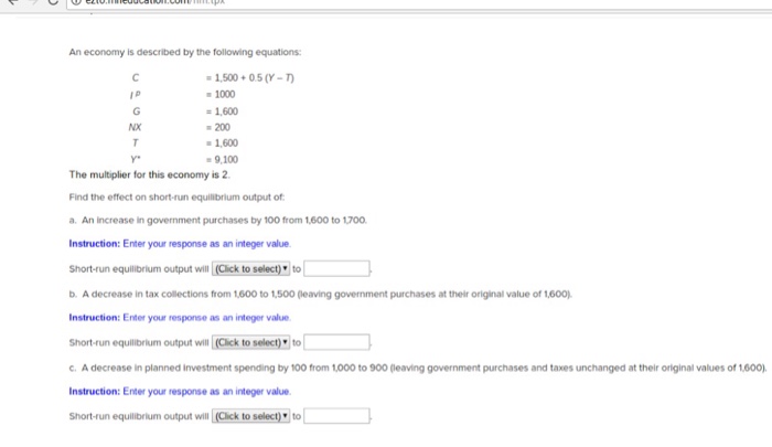 Solved An economy is described by the following equations | Chegg.com