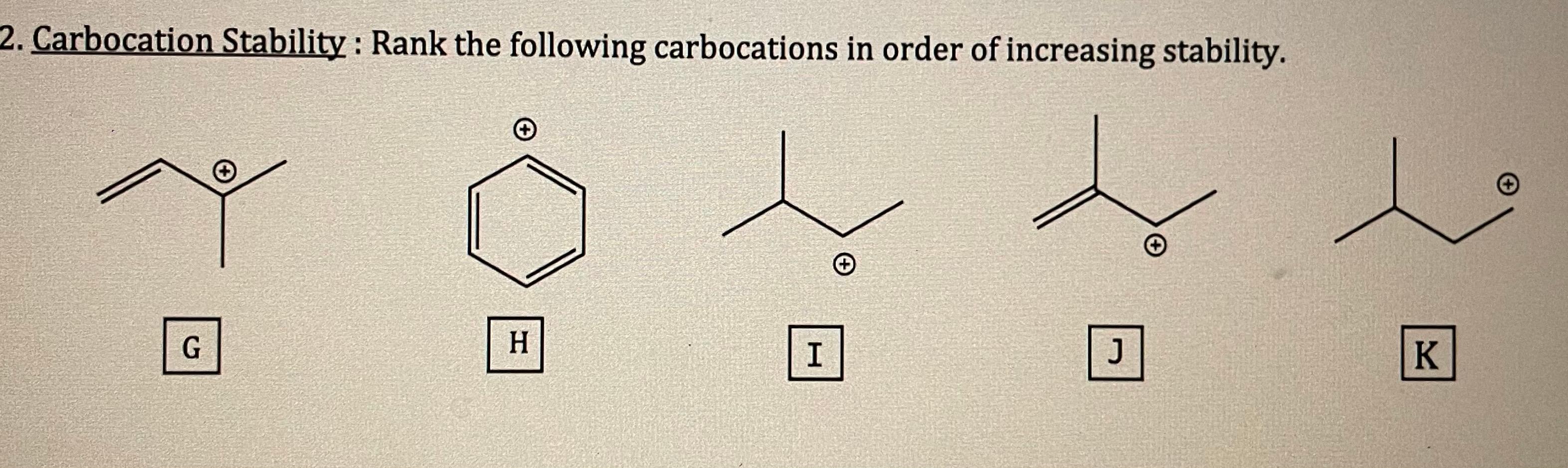 Solved 2. Carbocation Stability : Rank the following | Chegg.com