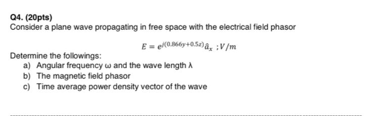 Solved Q4. (20pts) Consider a plane wave propagating in free | Chegg.com