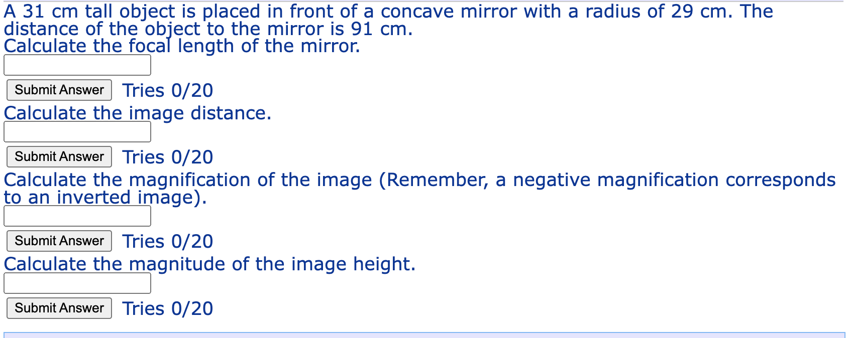 Solved A 31 cm tall object is placed in front of a concave | Chegg.com