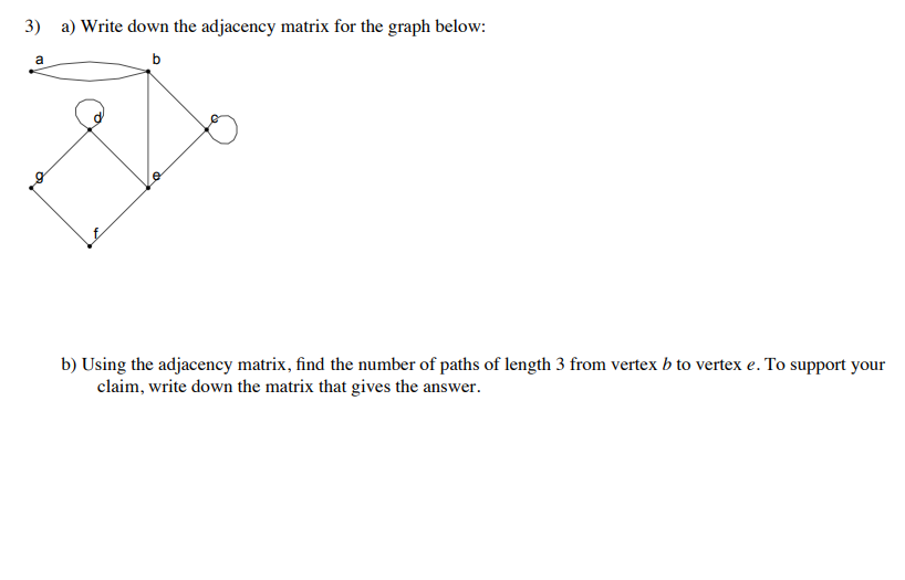 Solved 3) a) Write down the adjacency matrix for the graph | Chegg.com