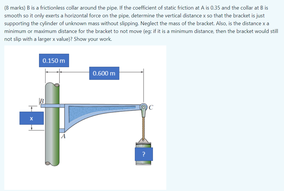 Solved (8 marks) B is a frictionless collar around the pipe. | Chegg.com