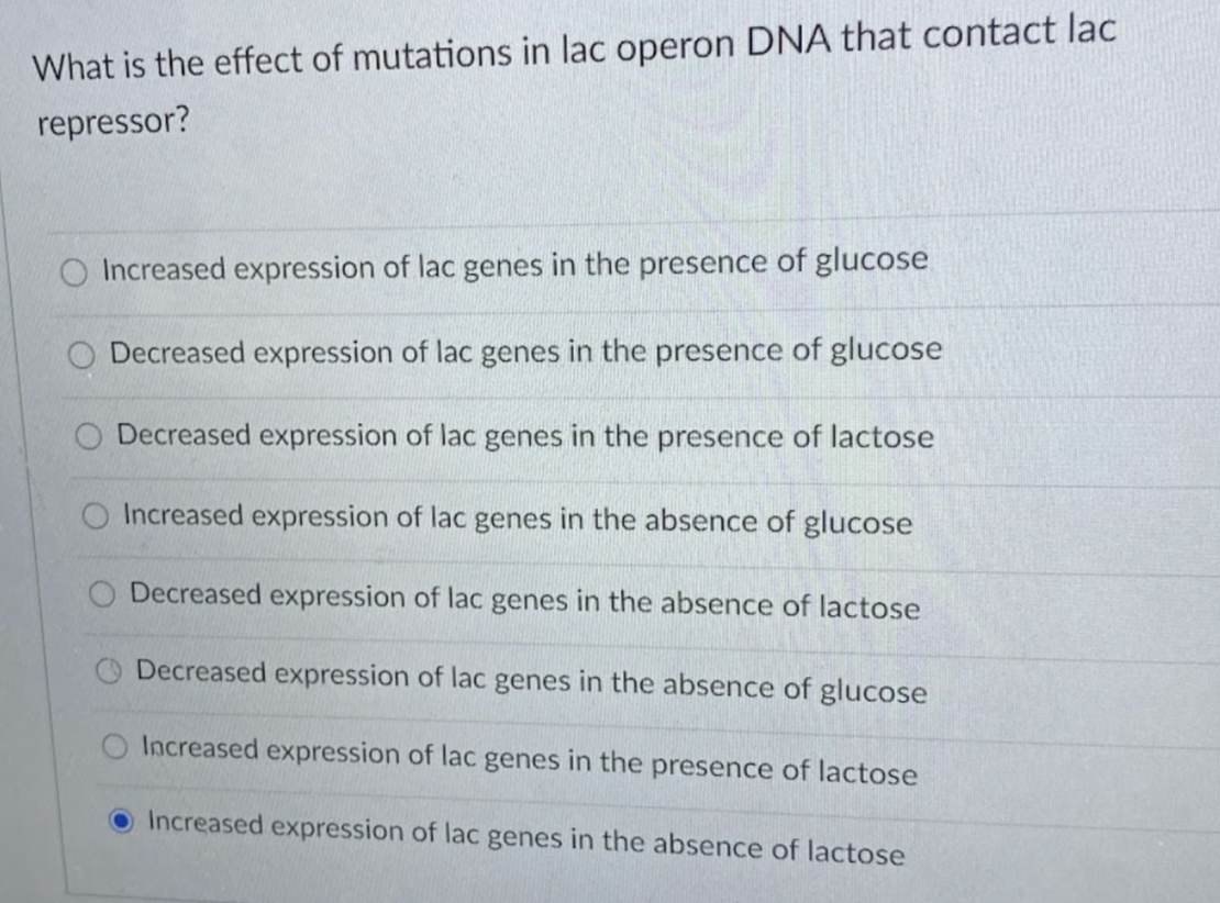 Solved What is the effect of mutations in lac operon DNA | Chegg.com