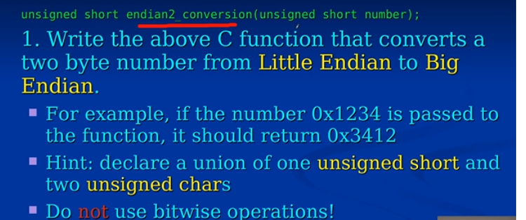 Solved unsigned short endian2_conversion (unsigned short | Chegg.com