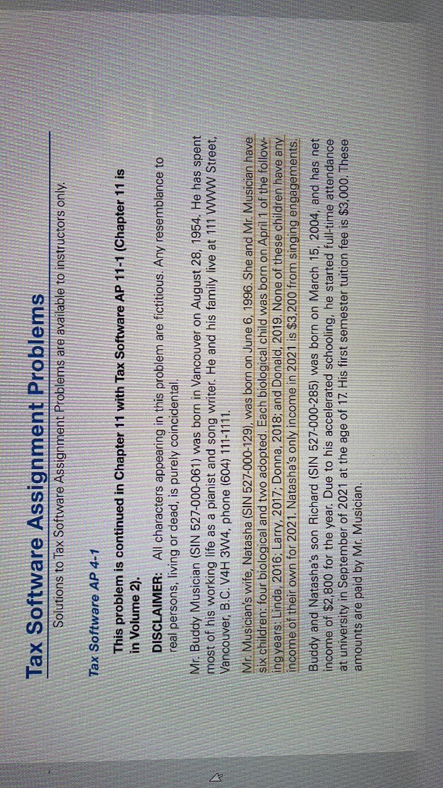 Tax Software Assignment Problems Solutions to Tax | Chegg.com