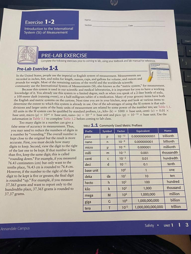 Solved Name Section Date Exercise 1-2 Introduction to the | Chegg.com