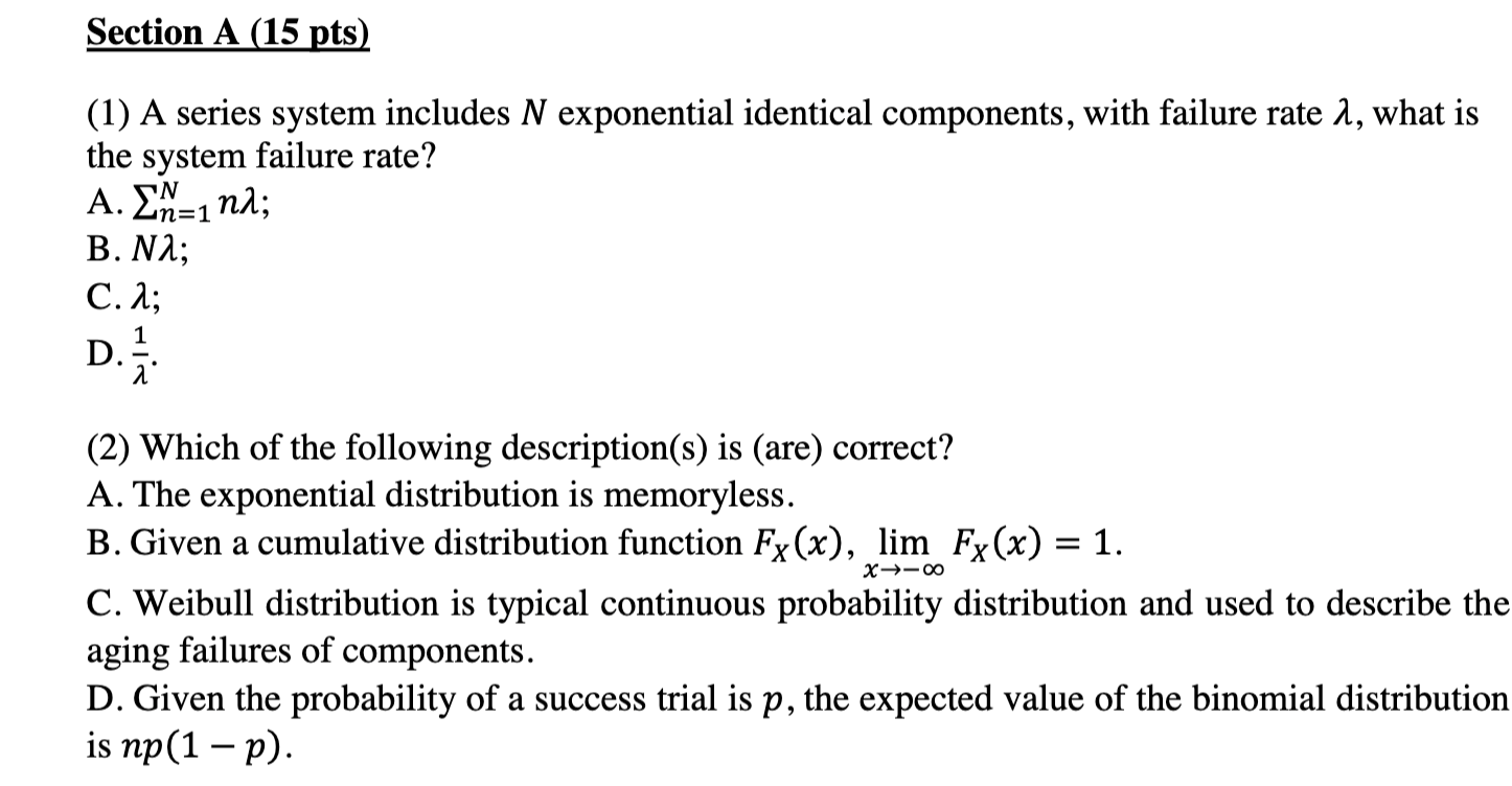 Solved Section A (15 pts) (1) A series system includes N | Chegg.com