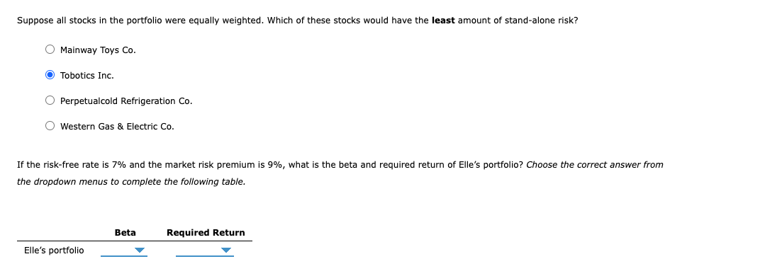 Solved Elle holds a $5,000 portfolio that consists of four | Chegg.com