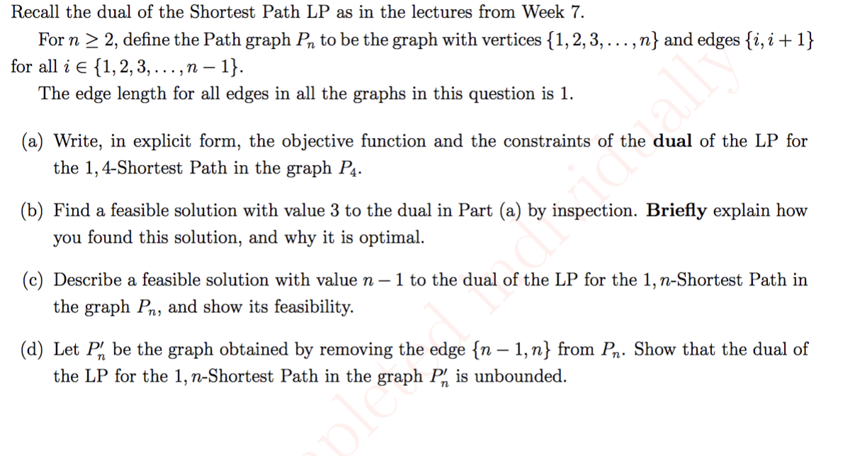 Recall the dual of the Shortest Path LP as in the | Chegg.com