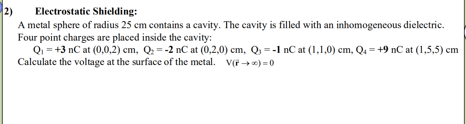Solved 2) Electrostatic Shielding: A metal sphere of radius | Chegg.com