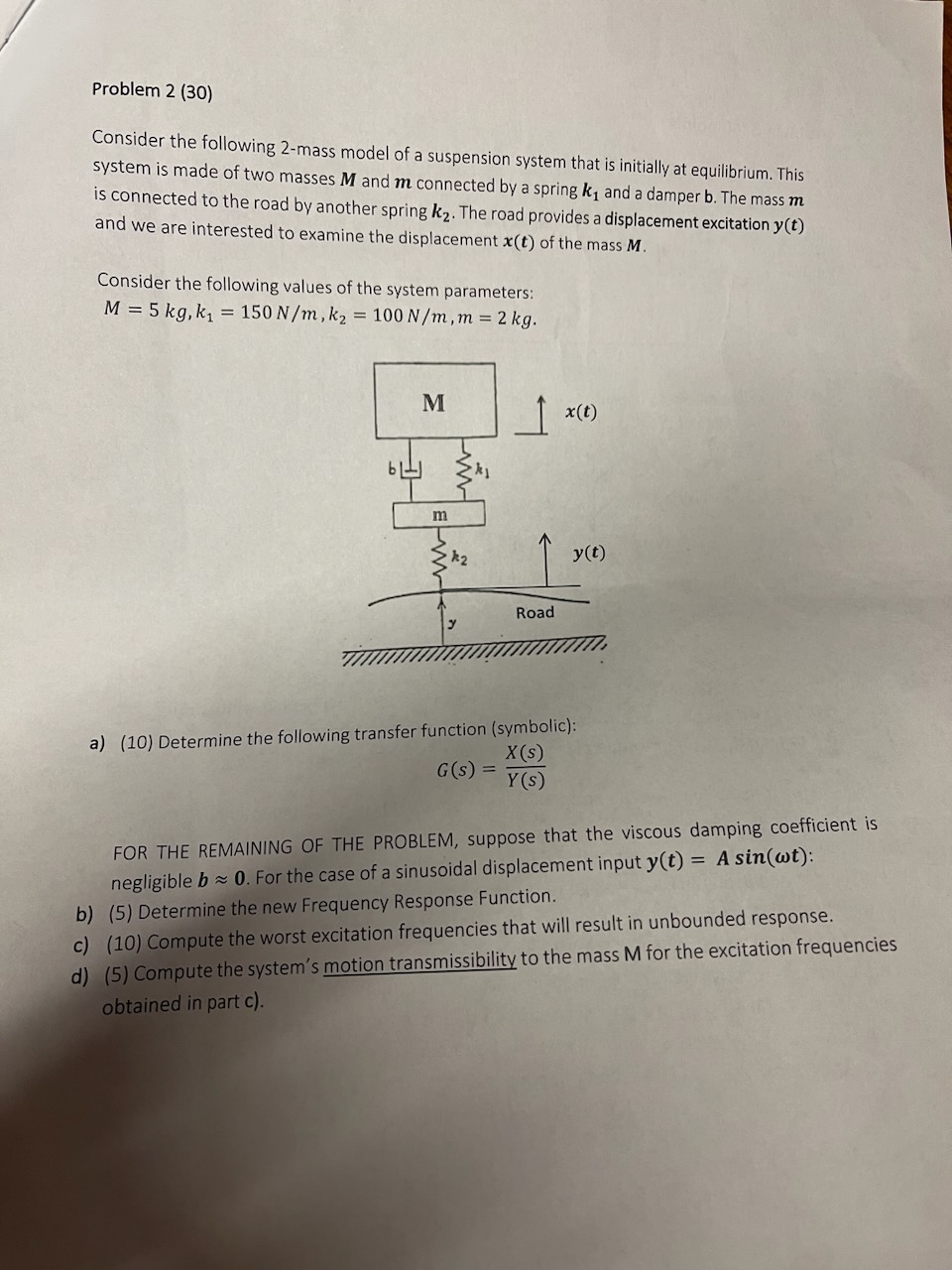 Solved Consider the following 2-mass model of a suspension | Chegg.com