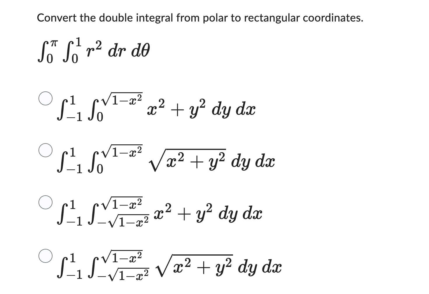 Solved Convert the double integral from polar to rectangular | Chegg.com