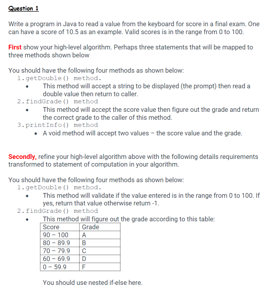Solved Question 1 Write a program in Java to read a value | Chegg.com