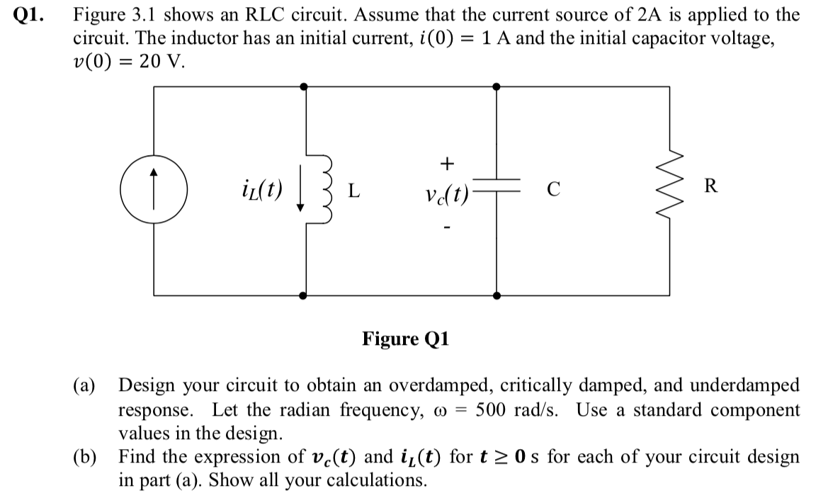 Solved Q1. Figure 3.1 shows an RLC circuit. Assume that the | Chegg.com