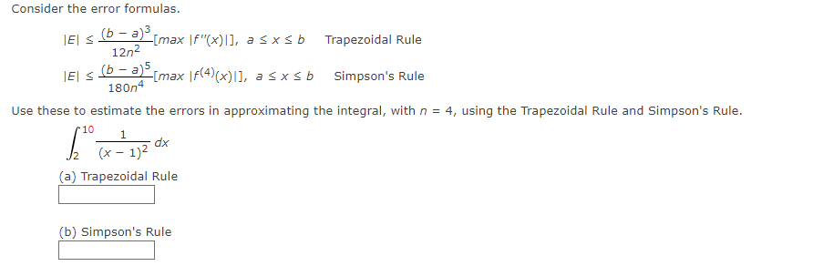 Solved Consider the error formulas. | Chegg.com