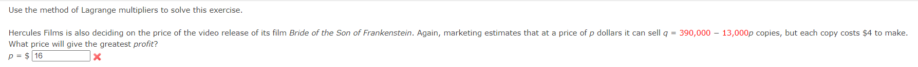Solved Use the method of Lagrange multipliers to solve this | Chegg.com