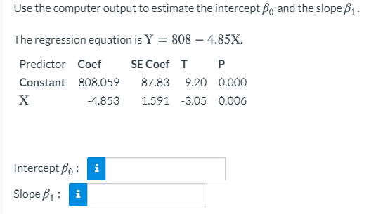 Solved Use the computer output to estimate the intercept Bo | Chegg.com
