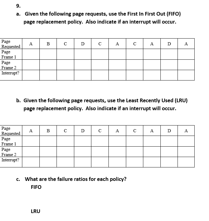 9. a. Given the following page requests, use the | Chegg.com