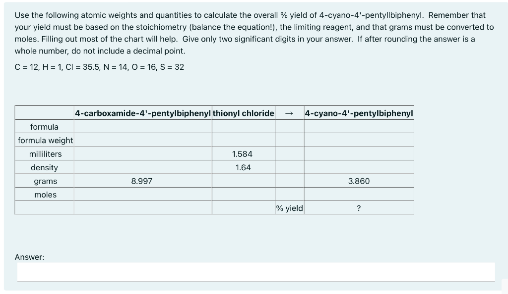 Solved Use the following atomic weights and quantities to | Chegg.com