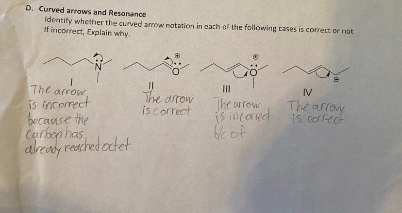 Solved D. Curved arrows and Resonance Identify whether the | Chegg.com