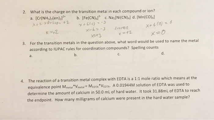 Solved What is the charge on the transition metal in each | Chegg.com