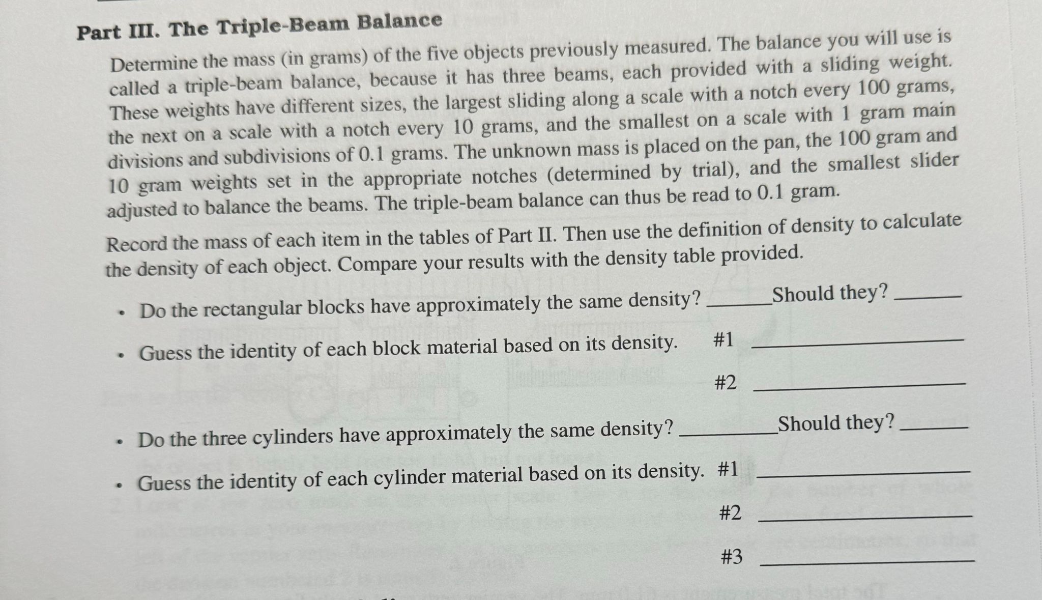 Solved Part III. The Triple-Beam BalanceDetermine the mass | Chegg.com