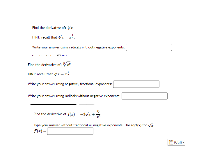 Solved Find the derivative of: 3x HINT: recall that nx=xn1. | Chegg.com