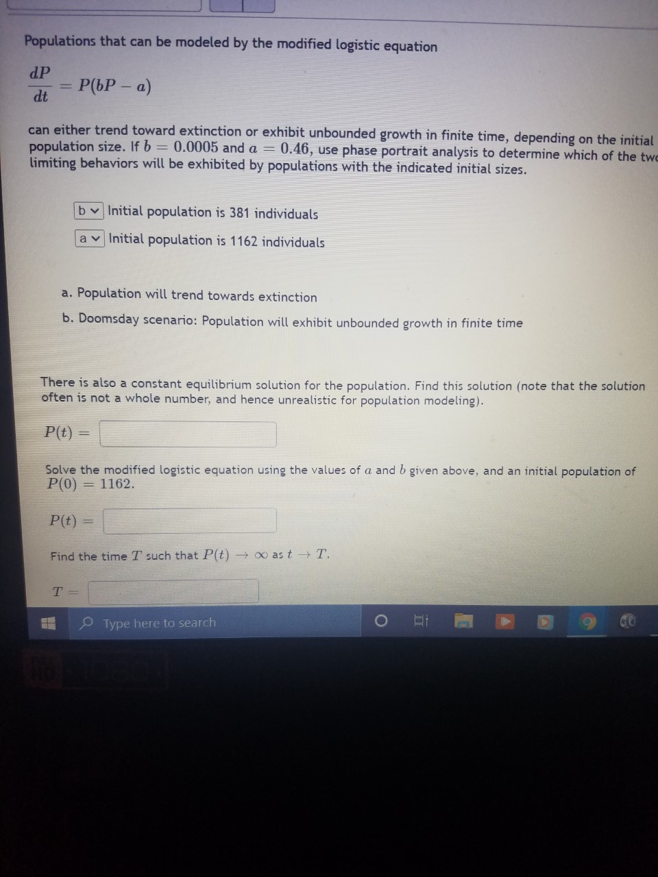Solved Populations That Can Be Modeled By The Modified