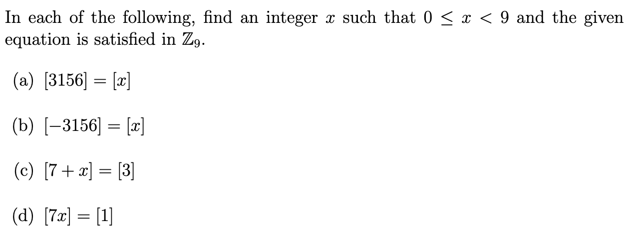 Solved In each of the following, find an integer x such that | Chegg.com