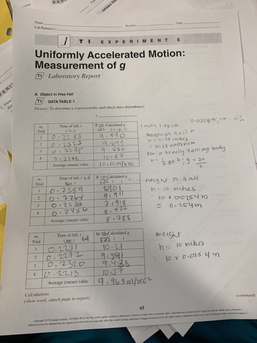 EXPERIMENT 4 Simple Pendulum Parameters DATA TABLE 3 | Chegg.com