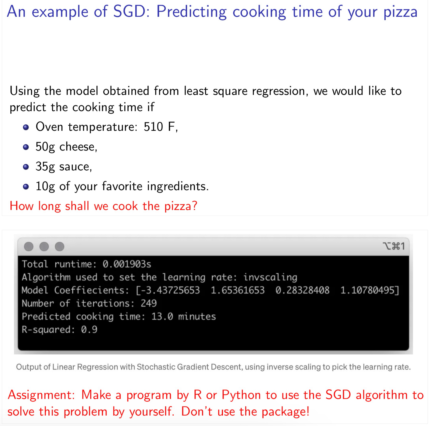 Solved An example of SGD: Predicting cooking time of your | Chegg.com