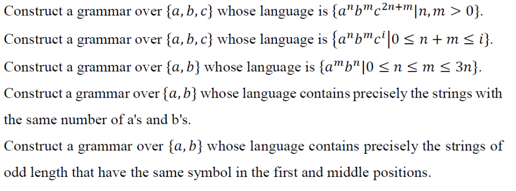 Solved Construct a grammar over (a, b, c} whose language is | Chegg.com